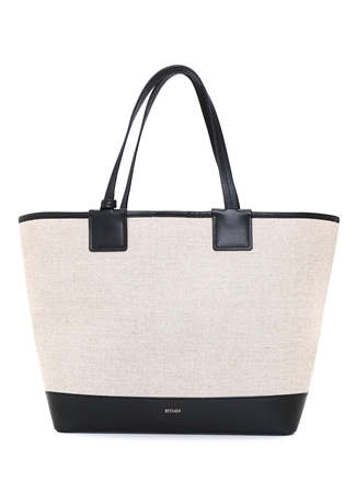 Beymen Kadın East West Bej Siyah Kanvas Alışveriş Çantası Eu