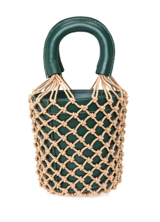 Staud Kadın Moreau Yeşil Fileli Deri El Çantası EU