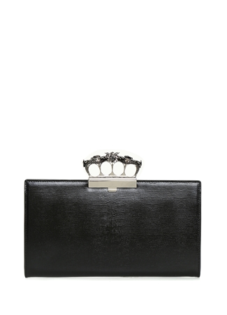 Alexander McQueen Kadın Siyah Taşlı Yüzük Detaylı Deri Abiye Çanta EU