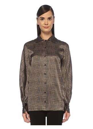 Kiton Kadın İngiliz Yaka Desenli İpek Gömlek 40 IT