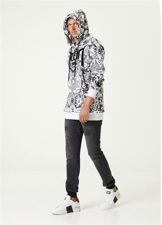 Philipp Plein Erkek Siyah Paçası Ribli Yıpratmalı Jean Pantolon Gri 33 US