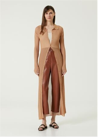 Aya Muse Kadın Nude İngiliz Yaka Desenli Uzun Hırka Pembe S EU