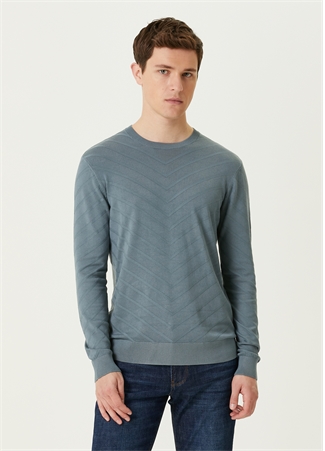 Emporio Armani Erkek Mavi Bisiklet Yaka Desenli Kazak Yeşil M Eu