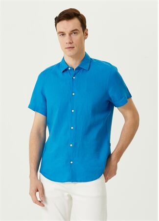 Boss Erkek Mavi Keten Kısa Kollu Gömlek L EU Boss Erkek Mavi Keten Kısa Kollu Gömlek L EU