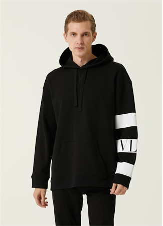 Valentino Erkek VLTN Siyah Kapüşonlu Şeritli Sweatshirt S EU Valentino Erkek VLTN Siyah Kapüşonlu Şeritli Sweatshirt S EU