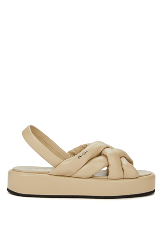 Prada Kadın Bej Çapraz Bantlı Logolu Deri Sandalet 35.5 EU
