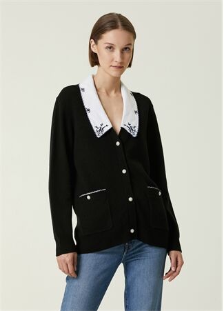 Maje Kadın Siyah Beyaz Yaka Detaylı Yün Hırka 0 US