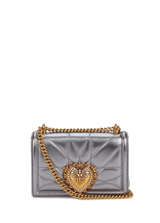 Dolce&gabbana Kadın Devotion Medium Silver Deri Omuz Çantası Gri Eu