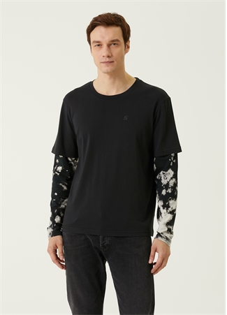 Bassigue Erkek Siyah Beyaz Batik Desenli Kol Detaylı T-shirt L EU