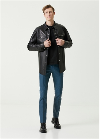 Pal Zileri Erkek Mavi Deri Pantolon 50 IT Pal Zileri Erkek Mavi Deri Pantolon 50 IT