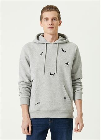 Beymen Club Erkek Gri Kapüşonlu Husky Nakışlı Sweatshirt S