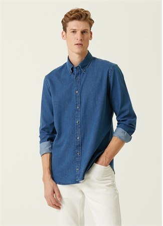 Beymen Collection Erkek Comfort Fit Düğmeli Yaka Denim Gömlek Mavi S EU Beymen Collection Erkek Comfort Fit Düğmeli Yaka Denim Gömlek Mavi S EU