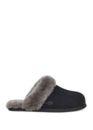 Ugg Kadın Scuffette II Siyah Gri Deri Terlik 36 EU