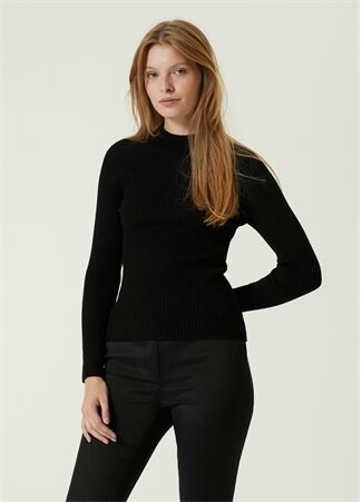 Network Kadın Slim Fit Siyah Dik Yaka Kazak M EU