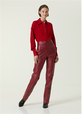 Isabel Marant Kadın Bilirokia Bordo Boru Paça Deri Pantolon 38 FR