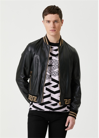 Versace Erkek Siyah Gold Barok Şeritli Deri Mont 48 IT Versace Erkek Siyah Gold Barok Şeritli Deri Mont 48 IT