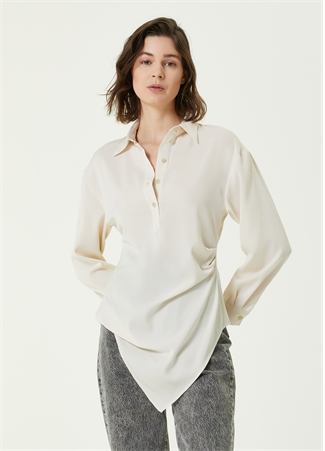 Maksu Kadın Toroni Ekru Drape Detaylı İpek Bluz Bej M EU Maksu Kadın Toroni Ekru Drape Detaylı İpek Bluz Bej M EU