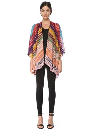Missoni Kadın V Yaka Renkli Çizgili Şal EU