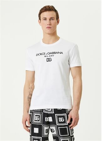 Dolce&Gabbana Erkek Beyaz Logo Baskılı T-shirt 44 IT