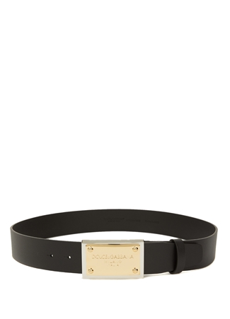 Dolce&Gabbana Erkek Siyah Gold Logolu Deri Kemer EU Dolce&Gabbana Erkek Siyah Gold Logolu Deri Kemer EU