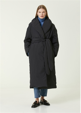 Toteme Kadın Siyah Şal Yaka Kuşaklı Uzun Puff Mont 36 FR