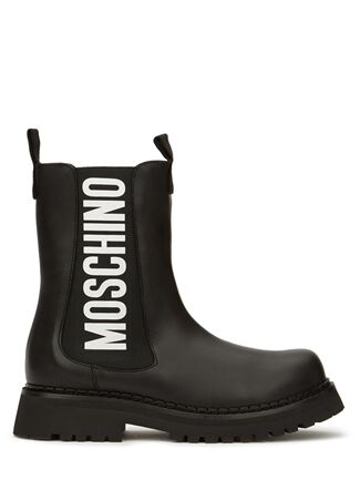 Moschino Kadın Siyah Logo Baskılı Deri Bot 36 EU