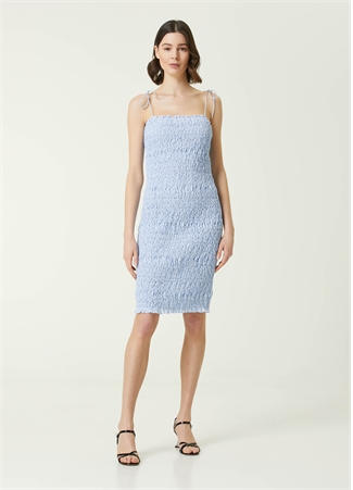 Miu Kadın Mavi Beyaz Pötikareli Büzgülü Midi Elbise 42 It Miu Kadın Mavi Beyaz Pötikareli Büzgülü Midi Elbise 42 It