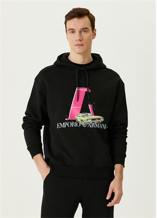 Emporio Armani Erkek Racing Siyah Kapüşonlu Baskılı Sweatshirt S EU Emporio Armani Erkek Racing Siyah Kapüşonlu Baskılı Sweatshirt S EU