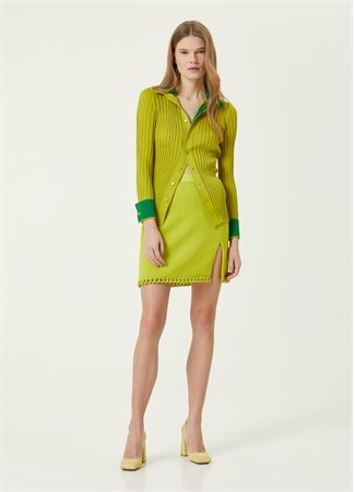 Bottega Veneta Kadın Yeşil Zincir Nakışlı Mini Yün Etek XS EU