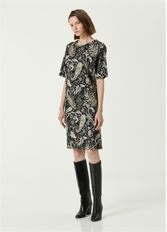 Etro Kadın Siyah Şal Desenli Kısa Kol Midi Elbise 46 IT Etro Kadın Siyah Şal Desenli Kısa Kol Midi Elbise 46 IT