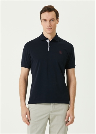 Brunello Cucinelli Erkek Lacivert Polo Yaka Logolu T-shirt 48 IT Brunello Cucinelli Erkek Lacivert Polo Yaka Logolu T-shirt 48 IT