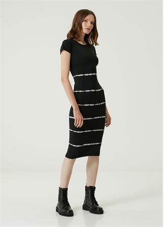 Allsaints Kadın Niko Siyah Batik Çizgili Midi Elbise 8 UK