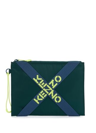 Kenzo Erkek Yeşil Mavi Çapraz Logolu El Çantası EU