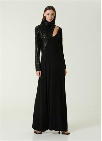 In the Mood for Love Kadın Dunaway Siyah İşlemeli Maksi Abiye Elbise S EU