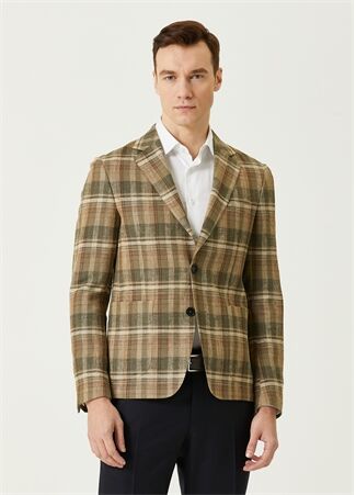 Palzileri Lab Erkek Bej Ekoseli İpek Ceket 50 IT