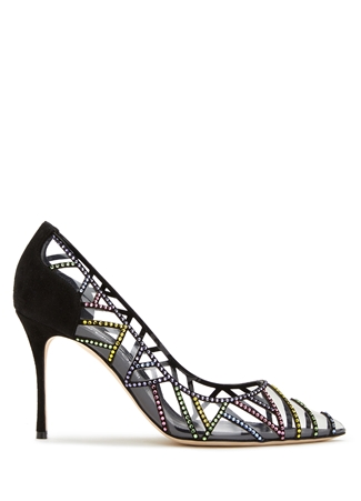 Sergio Rossi Kadın Siyah Taş Detaylı Deri Stiletto 36 EU