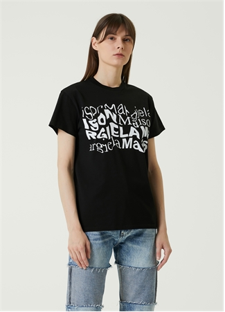 Maison Margiela Kadın Siyah Bisiklet Yaka Logolu T-shirt S EU