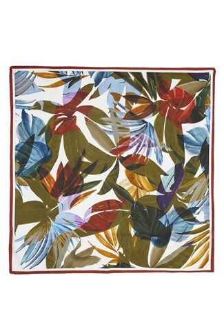 Beymen Club Kadın Kiremit Tropikal Desenli 90x90 cm İpek Eşarp Kırmızı EU