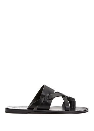 Erkek Siyah Deri Sandalet 4 Eu