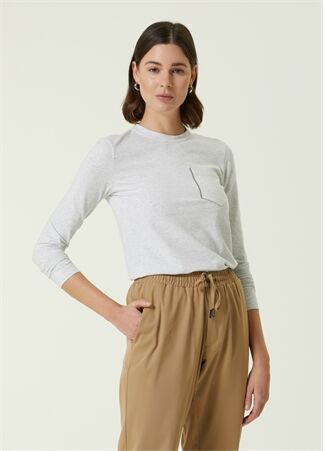 Brunello Cucinelli Kadın Gri Cep Detaylı Uzun Kol T-shirt S EU