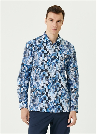 Kiton Erkek Mavi Beyaz Geometrik Desenli Gömlek 40 It Kiton Erkek Mavi Beyaz Geometrik Desenli Gömlek 40 It