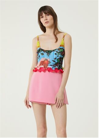 Versace Kadın U Yaka Desenli Pilili Bluz Sarı 40 IT