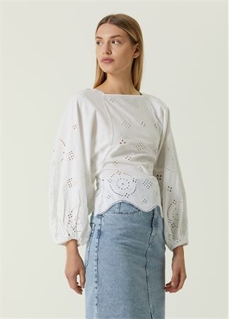 Ganni Kadın Beyaz Fisto Dokulu Bluz 34 FR Ganni Kadın Beyaz Fisto Dokulu Bluz 34 FR