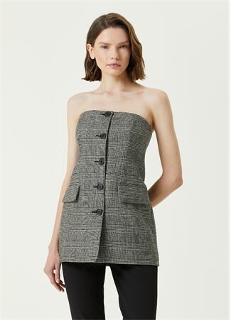 Michael Kors Kadın Gri Ekose Desenli Yün Bluz 2 US
