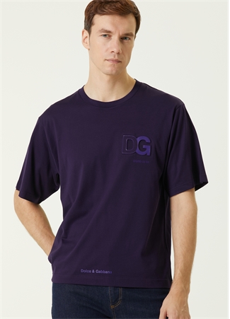 Dolce&Gabbana Erkek Mor Kabartmalı Logolu T-shirt 46 IT