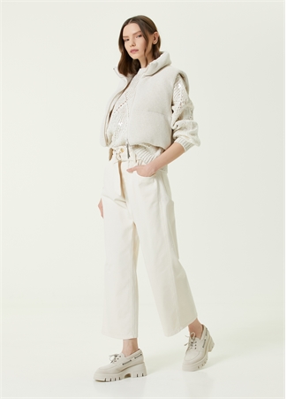 Brunello Cucinelli Kadın Ekru Yüksek Bel Kemerli Pantolon Bej 42 IT Brunello Cucinelli Kadın Ekru Yüksek Bel Kemerli Pantolon Bej 42 IT