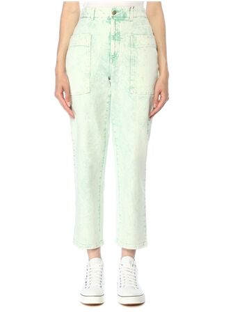 Stella McCartney Kadın Yeşil Yüksek Bel Boru Paça Jean Pantolon 26 US