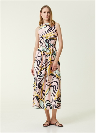 Emilio Pucci Mare Kadın Lacivert Desenli Sırtı Açık Midi Elbise 42 IT Emilio Pucci Mare Kadın Lacivert Desenli Sırtı Açık Midi Elbise 42 IT