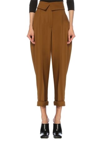 Proenza Schouler Kadın Kahverengi Yüksek Bel Crop Yün Pantolon 2 US