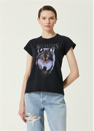 Allsaints Kadın Arctos Anna Siyah Bisiklet Yaka Baskılı T-shirt 4 UK Allsaints Kadın Arctos Anna Siyah Bisiklet Yaka Baskılı T-shirt 4 UK